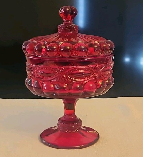 ️ Rare Vintage MOSSER GLASS Ruby Red Covered Candy Dish Compote Eye ...