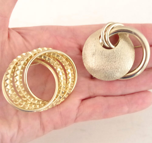 Lot 2 VTG MID-CENTURY MCM TEXTURED INTERTWINED INTERLOCKING GOLD ...