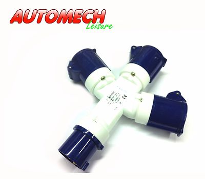 High Quality Mains Lead Splitter 16A 3 Way Caravan, Motorhome, Camping ...