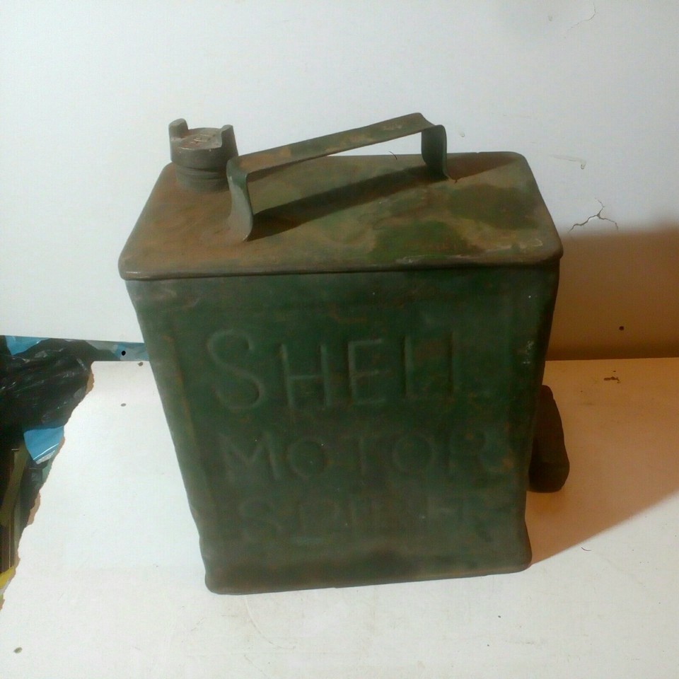 Vintage Shell Fuel Can With 2 prong shell Cap Dark army green REFURB ...