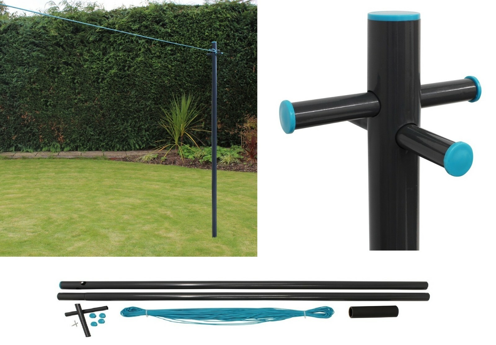 2x Galvanised Clothes Post Pole Washing Line Airer 30M PVC Dryer Line ...