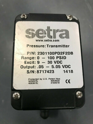 Setra 2301100PD2F2DB Differential Pressure Transducer 0-100 PSID 9-30 ...