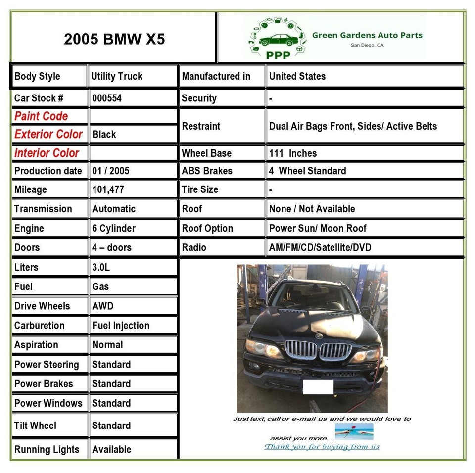 2000 - 2006 BMW X5 Rear Door Glass Driver Window Left LH 3.0L AWD OEM ...