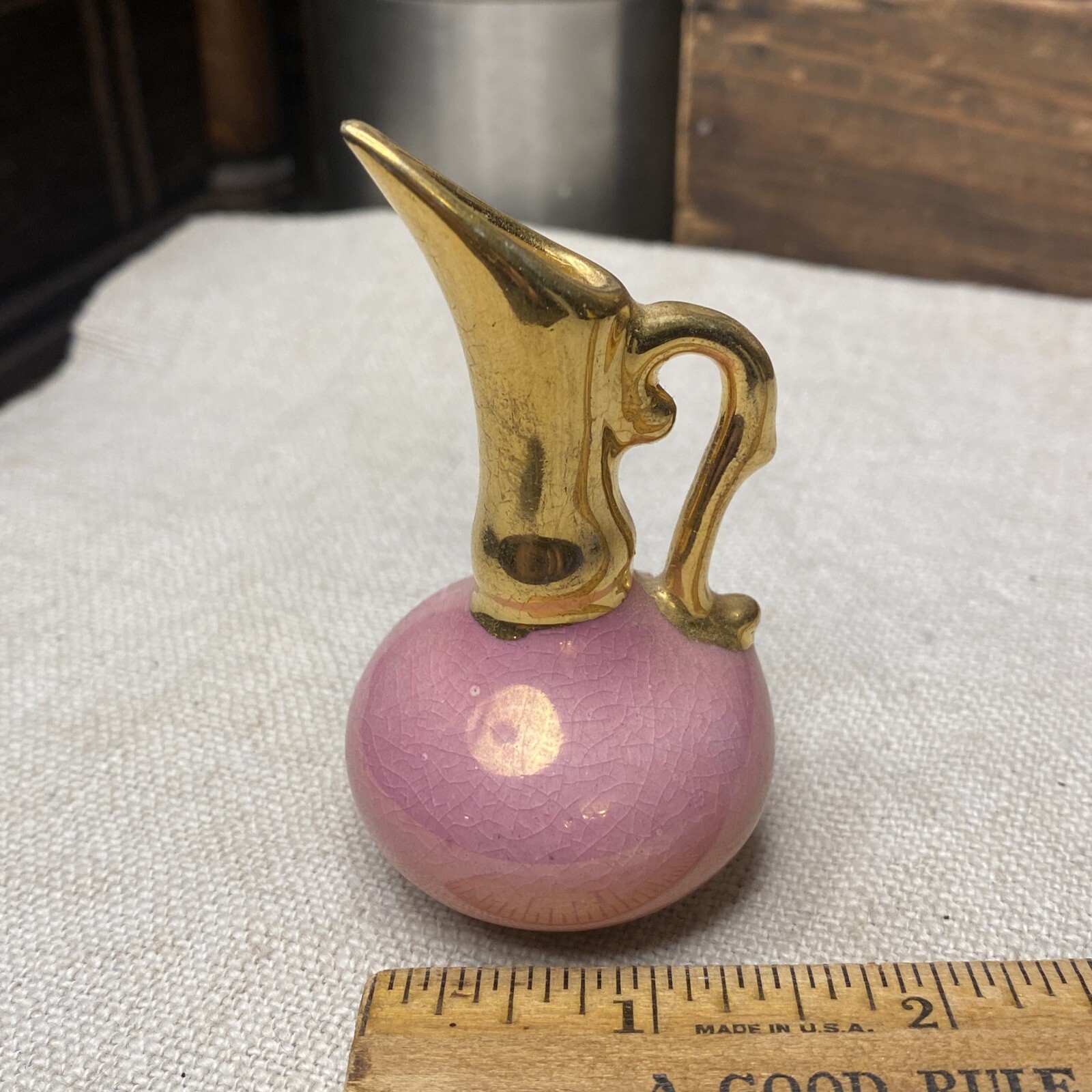 Vintage - Miniature Pitcher - Pink Lusterware & Gold Antique Crackle ...