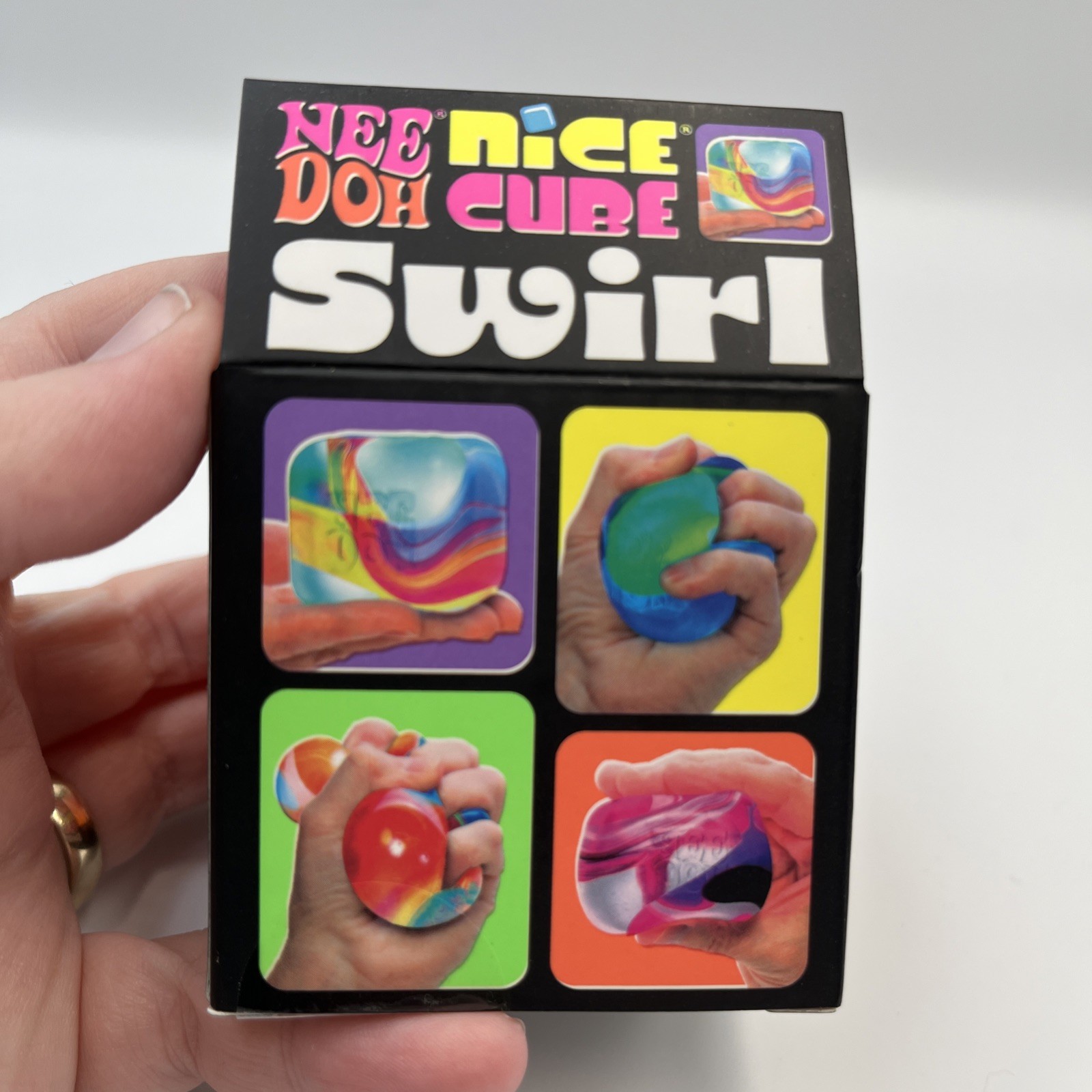 NeeDoh Nice Cube Swirl - orange Pink yellow, Stress Toy Nee