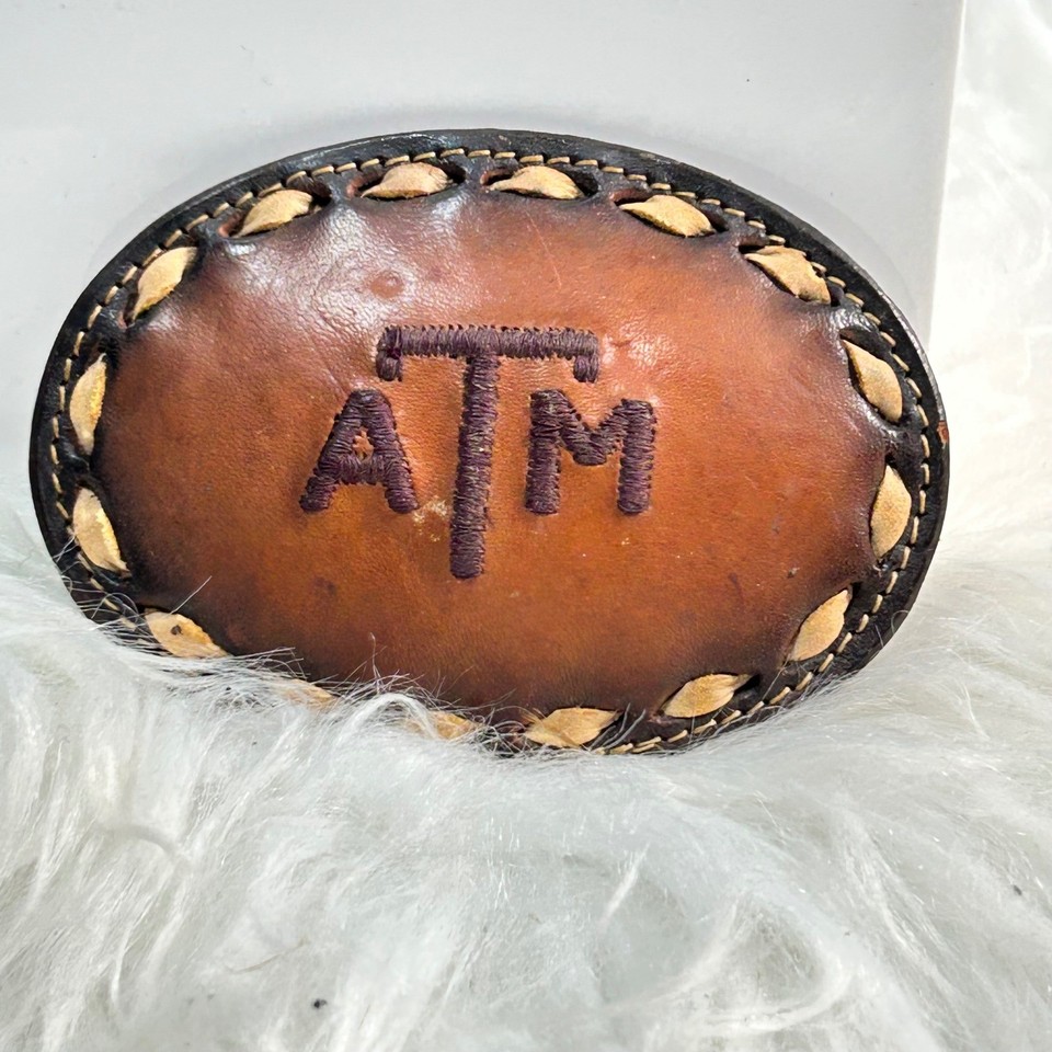 Vintage Western Leather Belt Buckle ATM Monogram Hand Stitched Tony ...