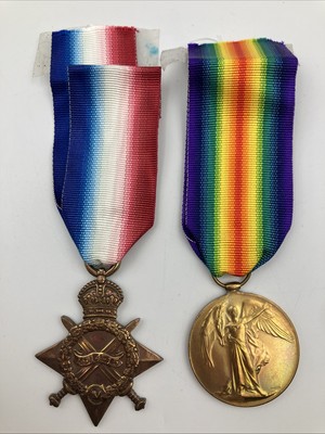 2x WW1 Service Medals inc Victory Medal and 1914-15 Star with Ribbons ...