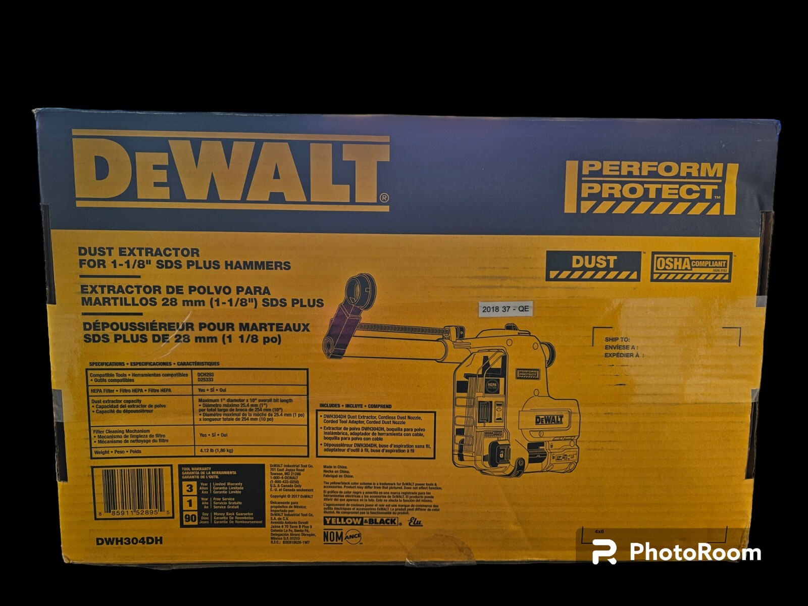 DEWALT Onboard Rotary Hammer Dust Extractor for 1-1/8-Inch SDS (DCH293 ...