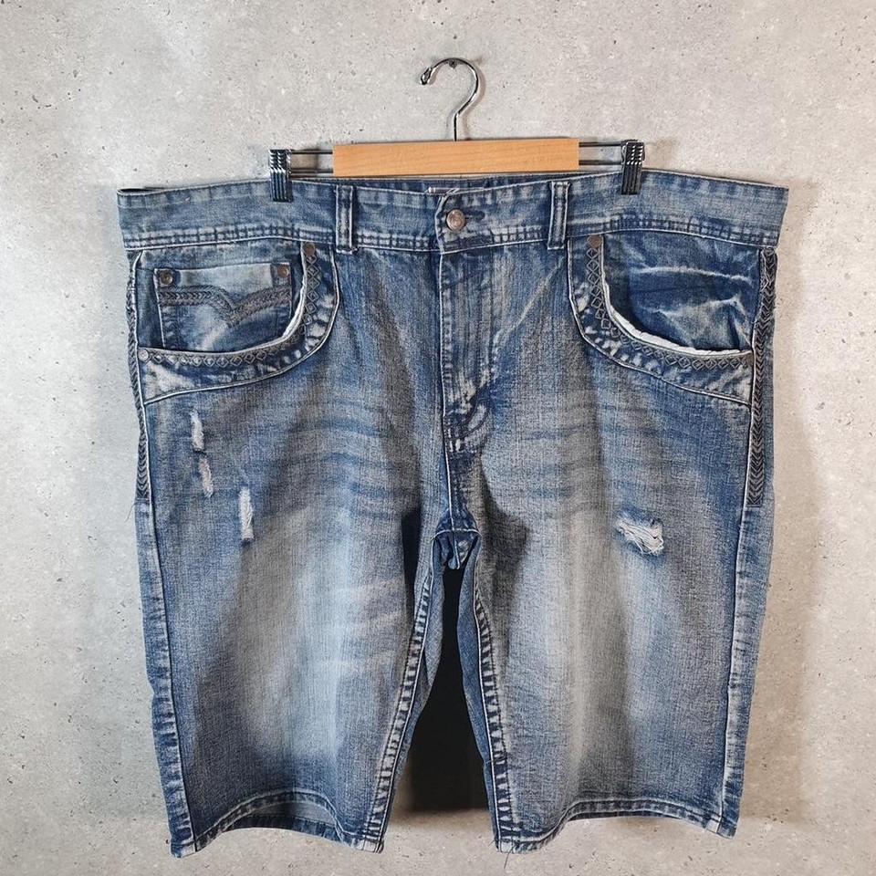 Vintage Monarchy Embroidered Y2K Denim Shorts Mens W48 Blue | eBay UK