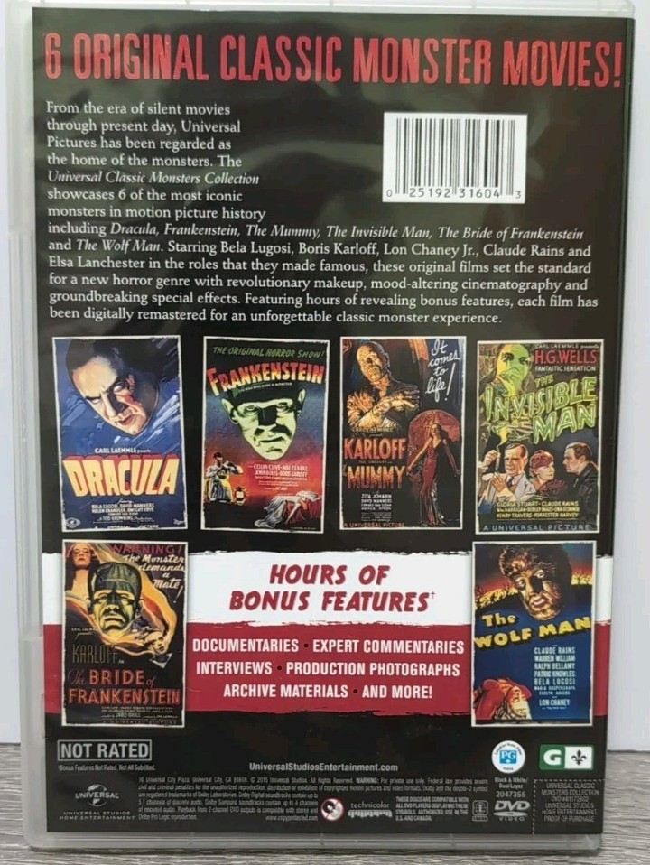 UNIVERSAL CLASSIC MONSTERS COLLECTION - 6 DISC SET DVD 25192316043| eBay