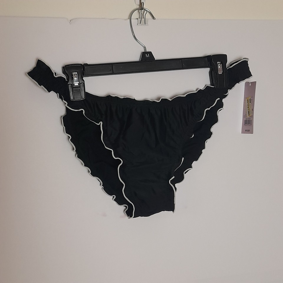 Women's Contrast Stitch Low-Rise High Leg Cheeky Ruffle Bikini Bottom ...