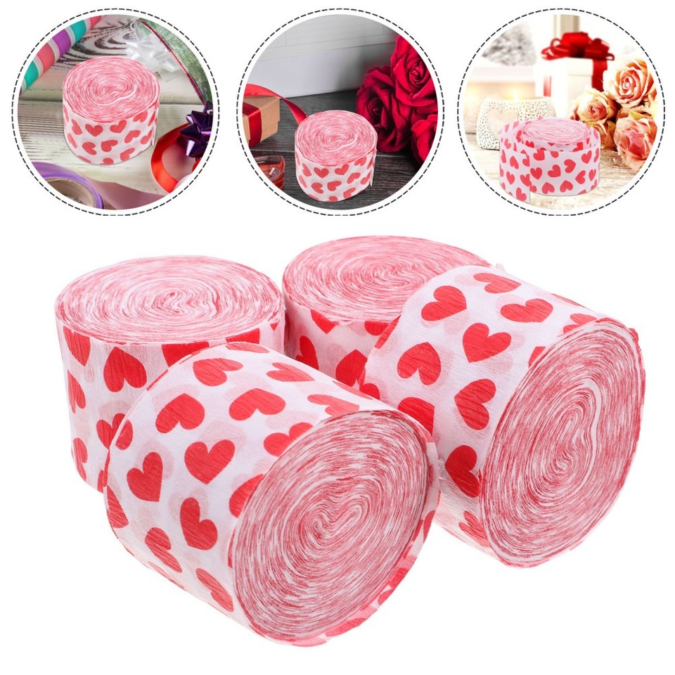 4pcs Heart Crepe Paper Roll Set Valentines Day Colorful Streamers Crepe ...