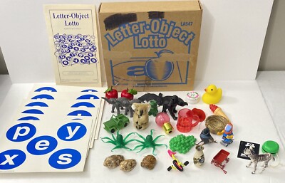 Vintage 1995 Lakeshore Learning Game "LETTER-OBJECT LOTTO" w/ Mini Toys ...