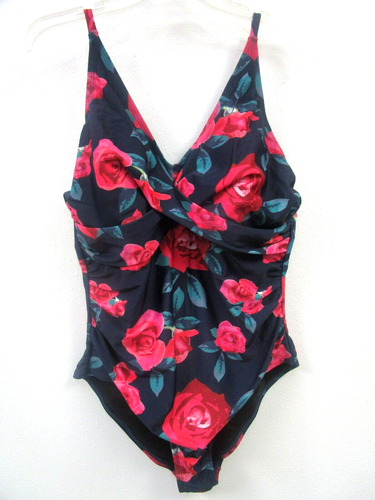 HILOR BLACK & MULTI-COLOR FLORAL PRINT 1PC SWIMSUIT BATHING SUIT SIZE ...