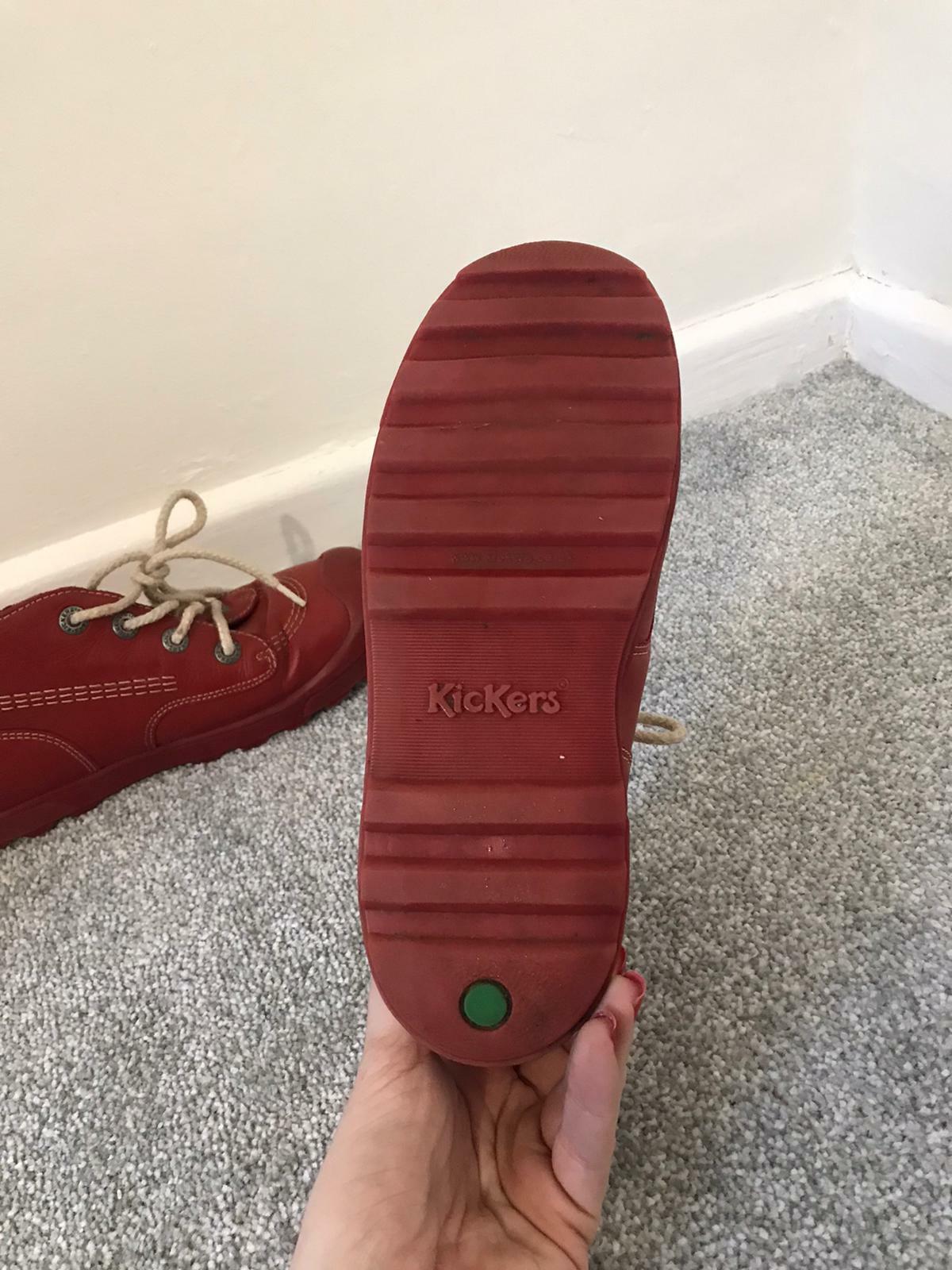 Kickers Red Leather Kick Hi Boots Size 3 Lace Up Booties Vintage | eBay UK