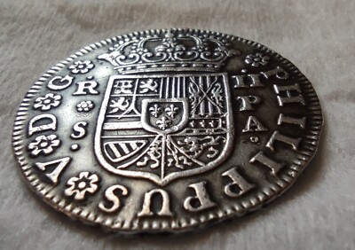 1732 Spain Philip V 2 Reales Seville mint Colonial era coin 5,75 gr ...