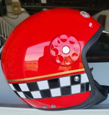 🚨🔥Vintage Checkered Red HCI Motorcycle Helmet Race Medium EUC! | eBay