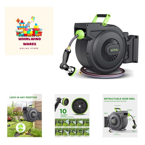 Retractable Garden Hose Reel, 1/2 Inch x 100 ft + 6 ft Wall Mount Hose ...