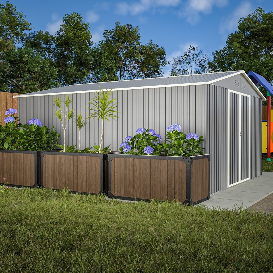 11x 13ft Outdoor Storage Metal Shed w/ Floor Frame Kit Garden Building ...