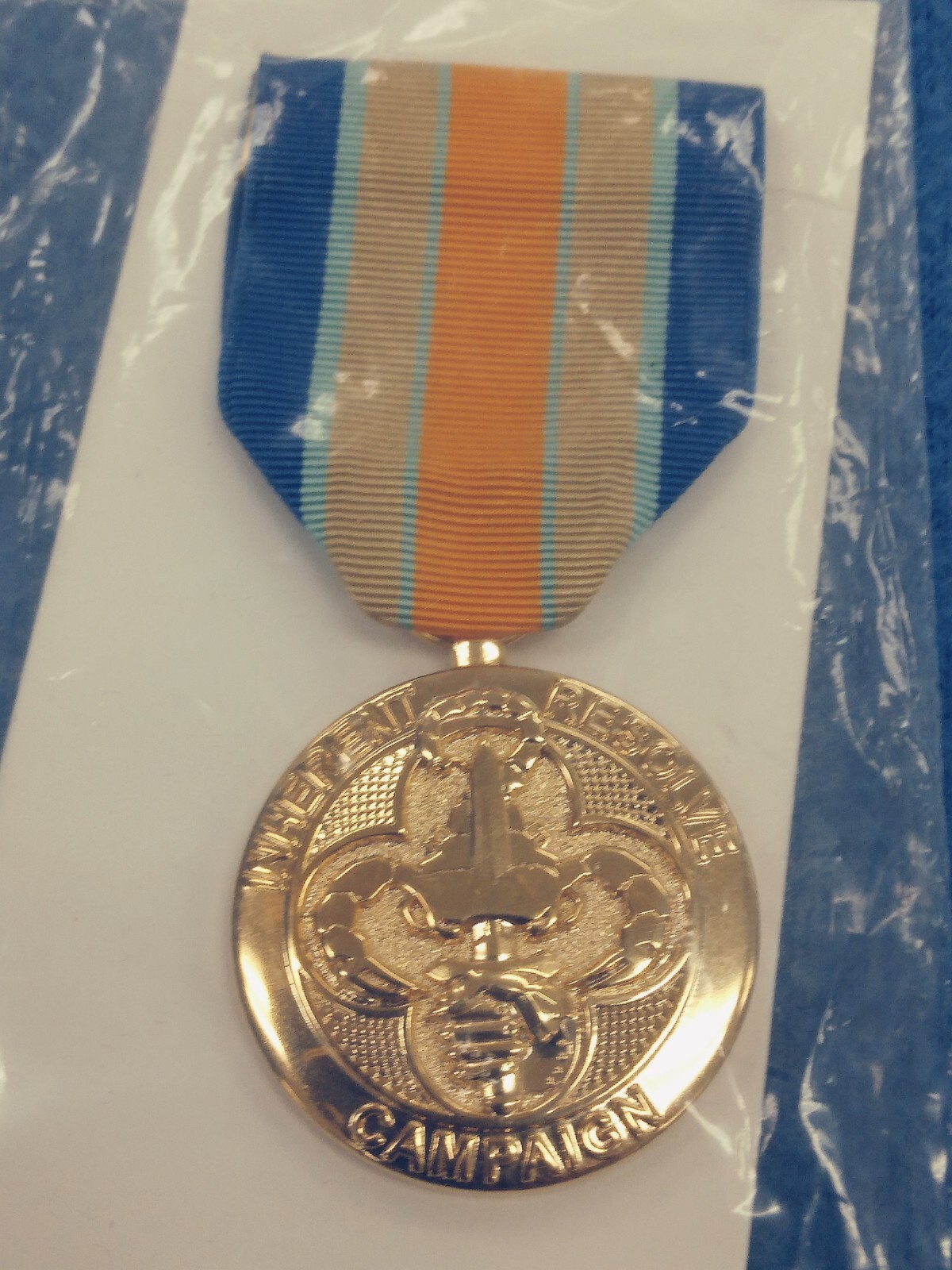 US INHERENT RESOLVE CAMPAIGN MEDAL FOR SERVICE - SHINY GOLD TONE - NEW ...