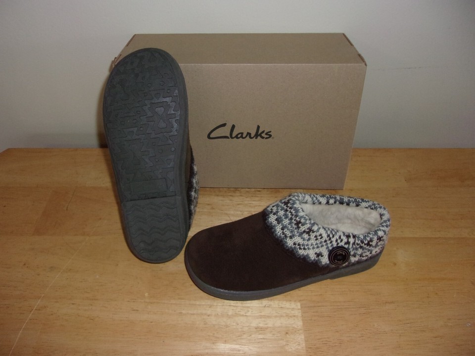 Clarks Women's Sweater Clog Slippers Slip On Brown Size:6 | eBay