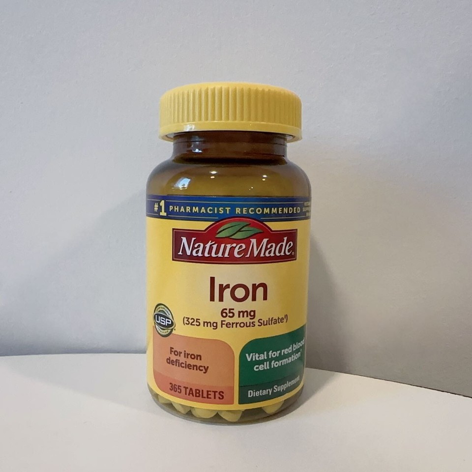 Nature Made Iron 65mg/325mg FeSO4 365 Tablets Dietary Supplement Exp 02 ...
