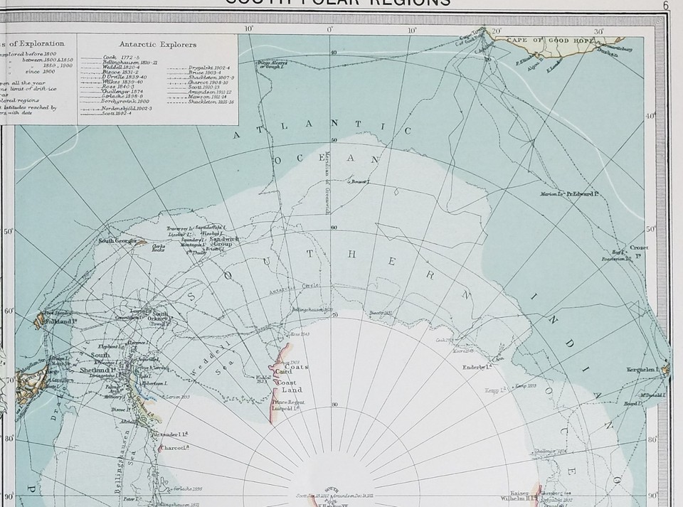 1920 LARGE MAP NORTH & SOUTH POLAR REGIONS VICTORIA LAND SPITZBERGEN ...