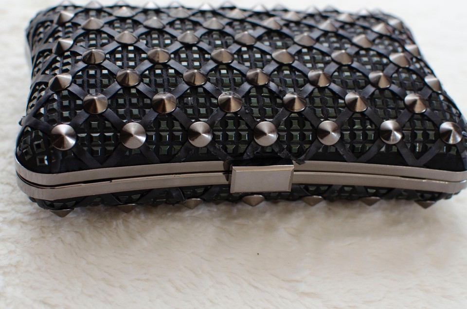 Zara Woman Black Hard Shell Clutch Jeweled Studded Chain Strap | eBay
