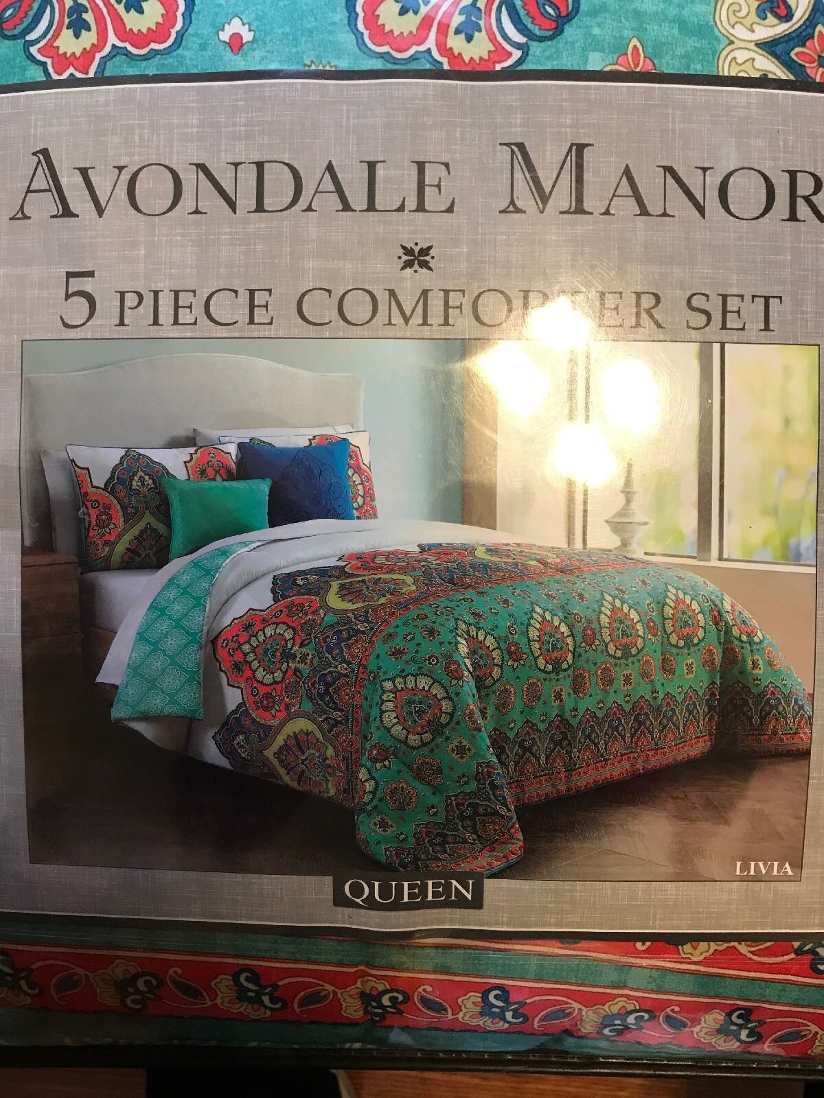 Livia 5 Piece Jade Queen Comforter Set Bedding Linen Cover Bedroom ...