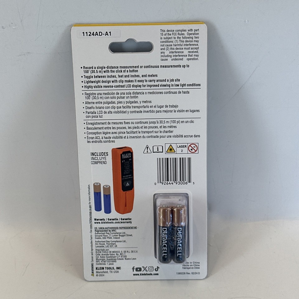 Klein Tools 93LDM100C Compact Laser Distance Measure - Orange ...