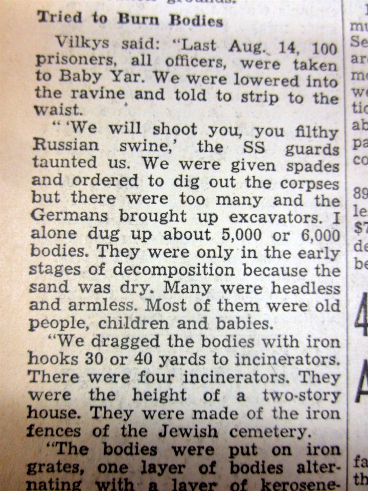 1943 WW II newspaper WORST MASSACRE of JEWS duringTHE HOLOCAUST Babi ...