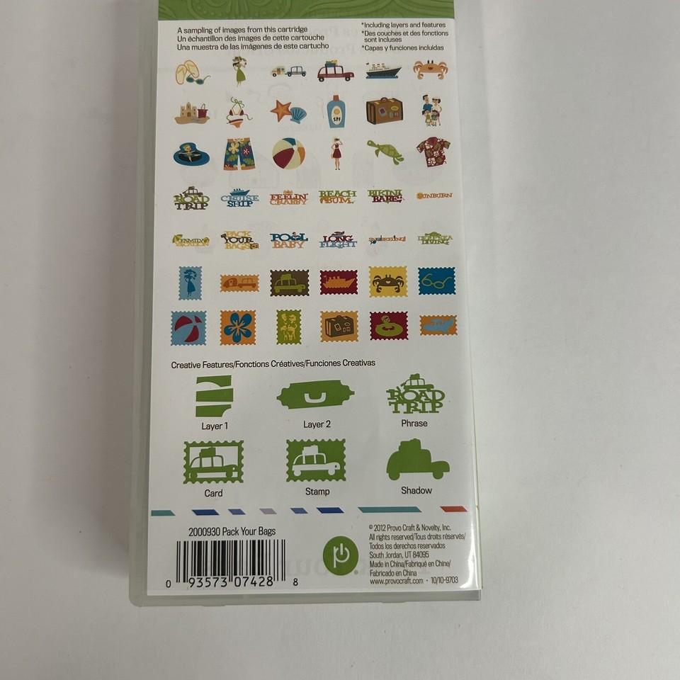 Cricut PACK YOUR BAGS Vacation Shapes Cartridge 2000930 NEW Opened Box ...