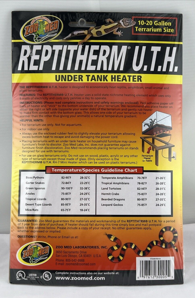 Zoo Med Reptitherm U.T.H. Under Tank Heater 10-20 Gallon Terrarium ...