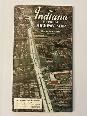Vintage 1959 INDIANA Official Highway Map, Road Travel Guide Government ...