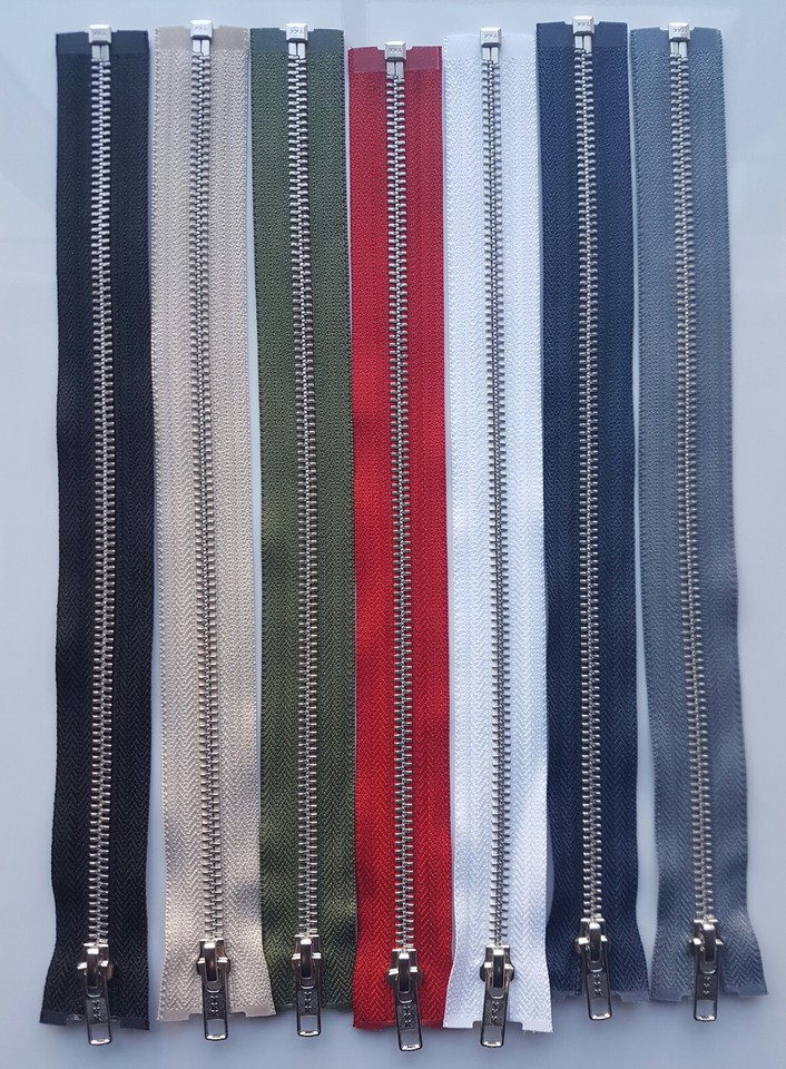 YKK BRAND METAL SILVER TEETH OPEN ENDED ZIP (CHOICE OF LENGTH & COLOUR ...