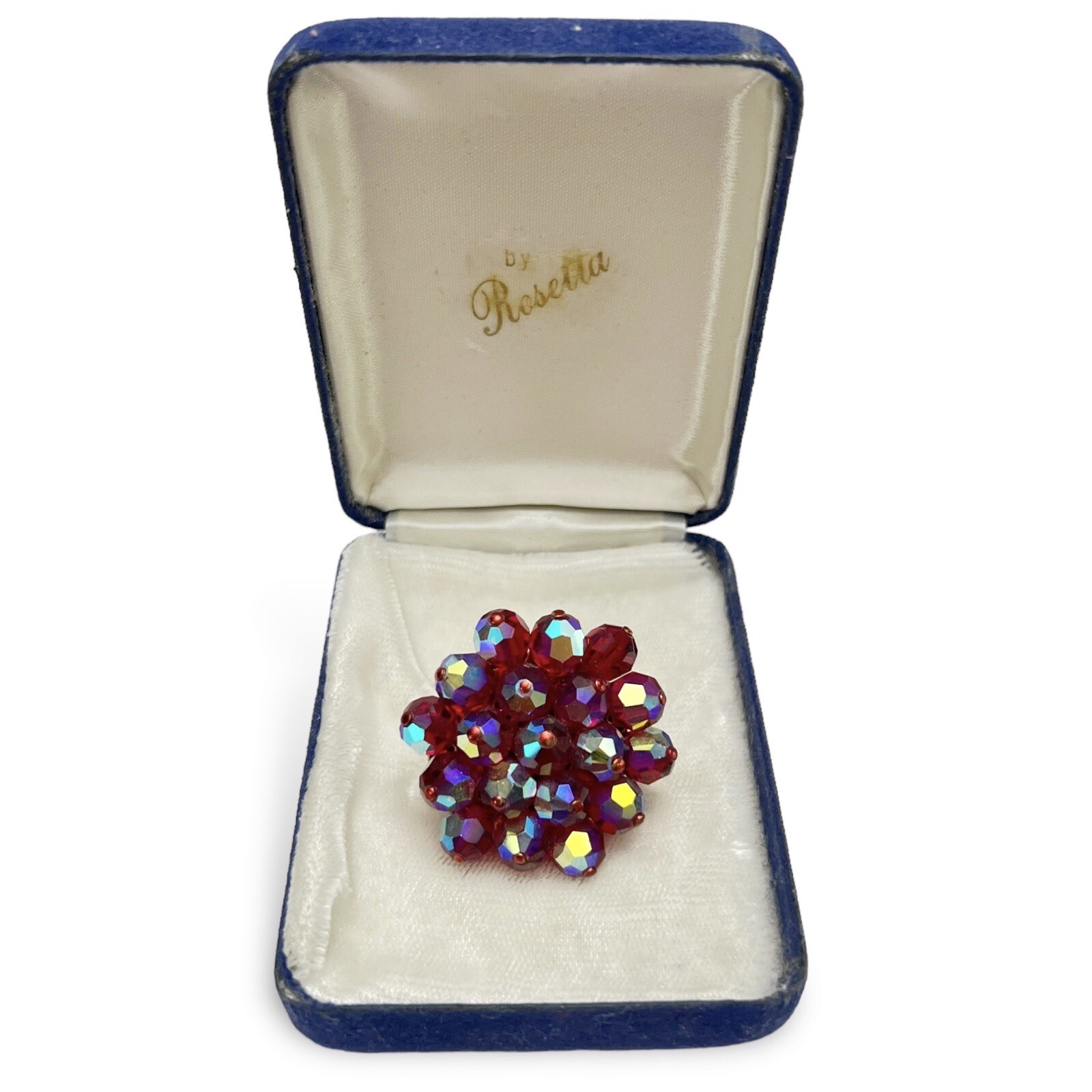 Vintage By Rosetta Red Aurora Borealis Faceted Glass Bead Cluster ...