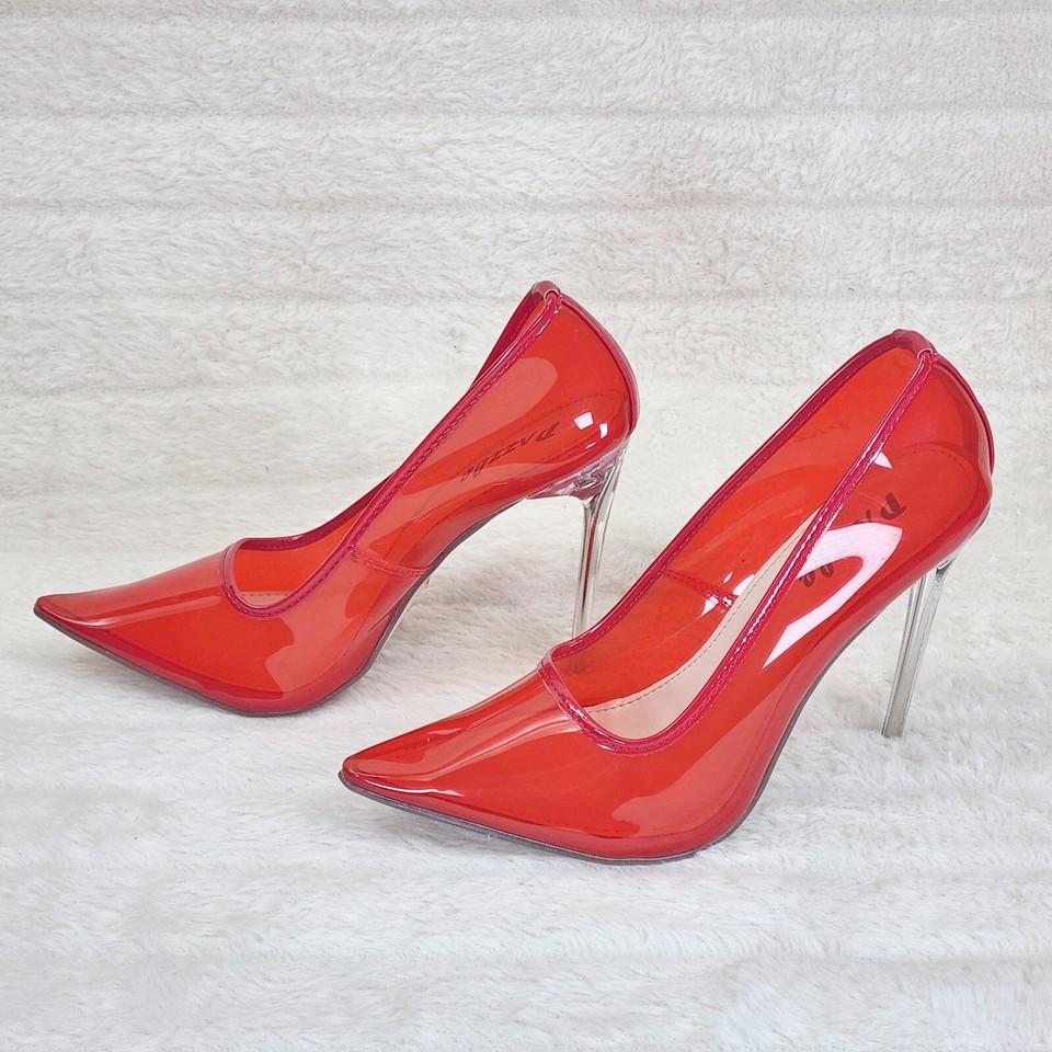 PVC Jelly Translucent High Heel Pointy Toe Stiletto Pumps Shoes Red ...