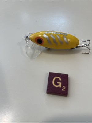 VINTAGE FRED ARBOGAST JITTERBUG YELLOW WITH CLEAR PLASTIC LIP "SCARCE" | eBay