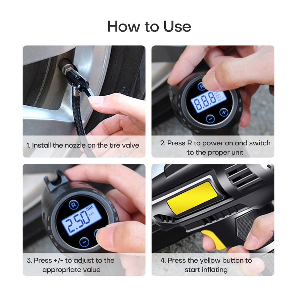 Portable Car Air Tire Pump Inflator Compressor LED Digital Electric ...