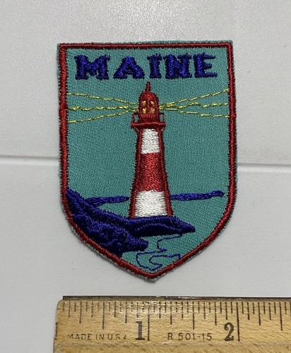 Vintage Maine New England Lighthouse Souvenir Light Blue Embroidered ...