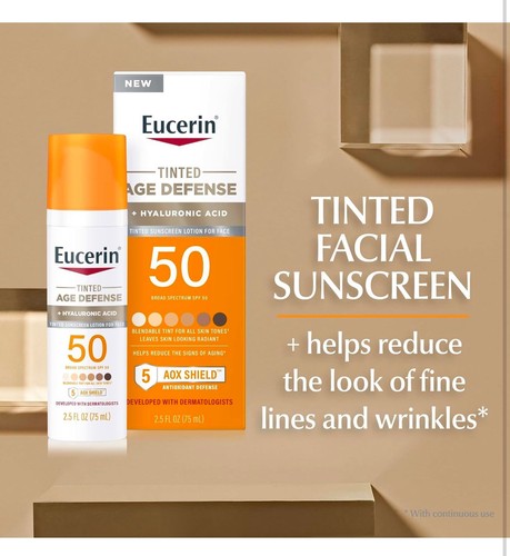 Eucerin Tinted Age Defense Hyaluronic Acid SPF 50 Face Sunscreen Lotion ...