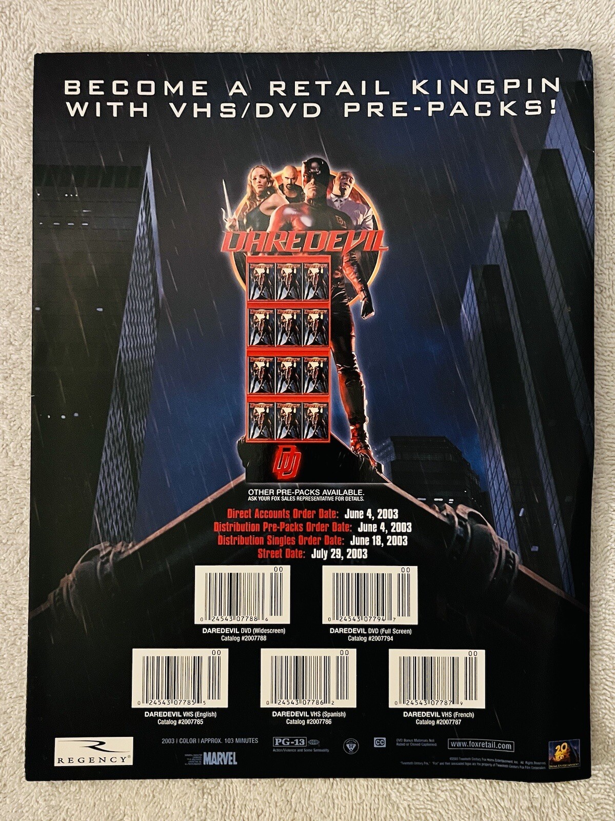 Video Store Promo Trifold Ad 2003 For DVD/VHS Daredevil Movie ...