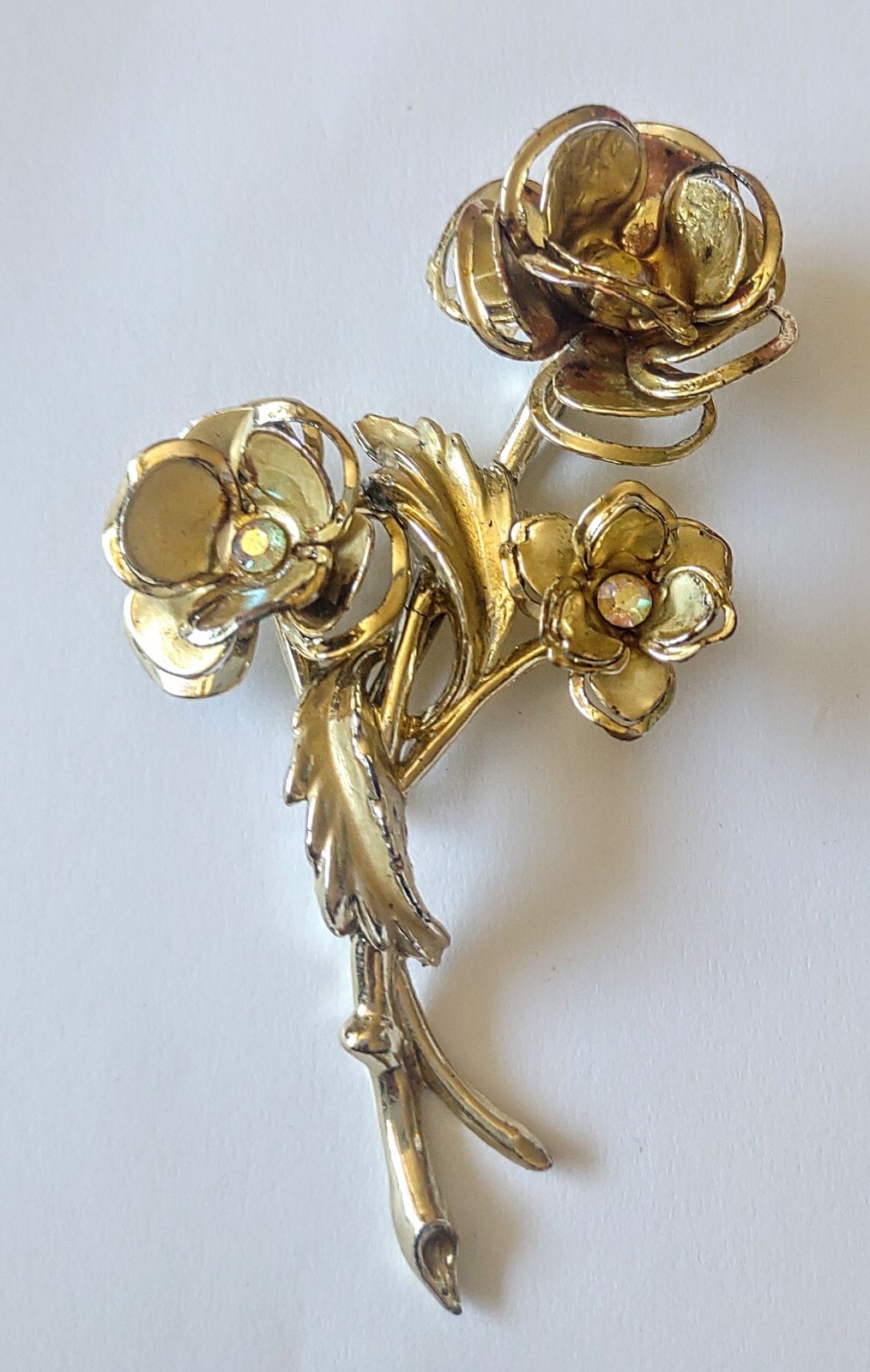 Vintage Coro Gold Tone Flower Bunch Brooch AB Rhinest… - Gem