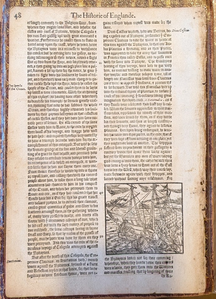 1577 1st Edition History of England - Caligula's War with the Ocean ...
