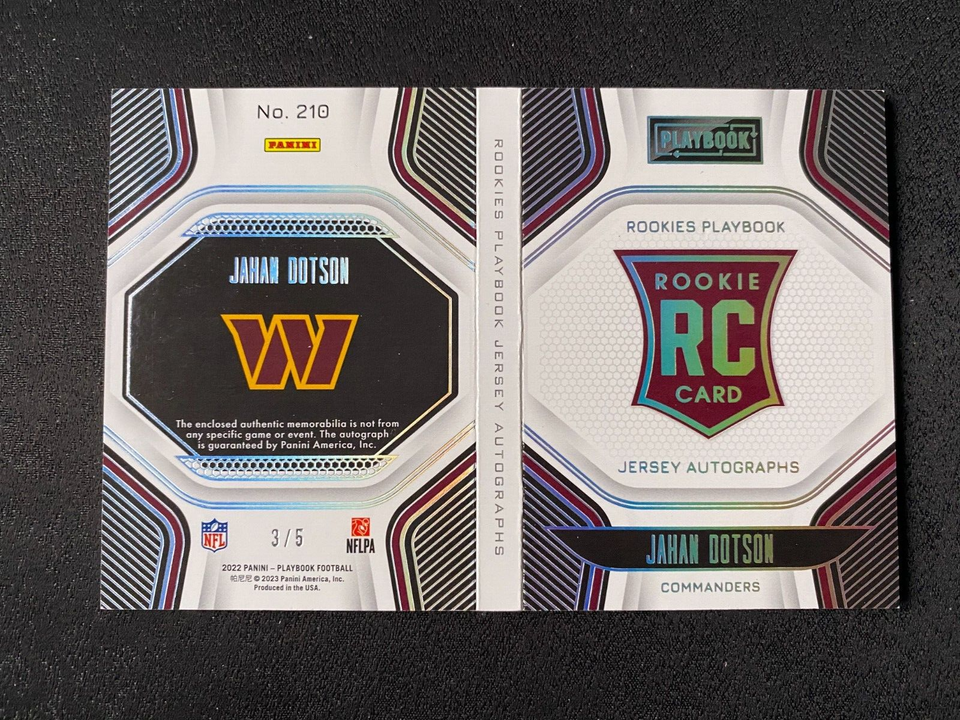 2022 Panini Playbook Jahan Dotson Rookie Auto Brand Patch RPA Booklet 3 ...