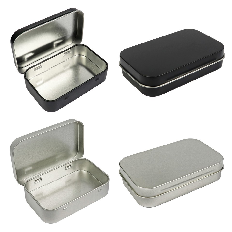 Metal Rectangular Empty Hinged Tins Box Containers 3.75 x 2.45 x 0.8 ...
