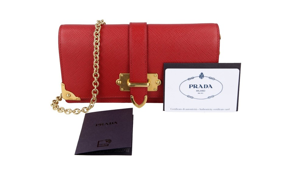 LUXURY PRADA SAFFIANO CAHIER SHOULDER BAG HANDBAG 1DH044 RED LEATHER ...