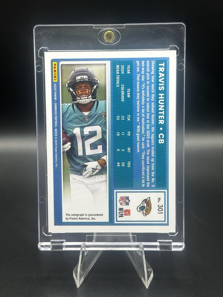 Travis Hunter 2025 Panini Donruss Green Rated Rookie #301 AUTO Jaguars ...