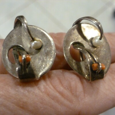 CHATO CASTILLO PR EARRINGS STERLING SILVER CORAL PEARL TAXCO MEXICO NON ...