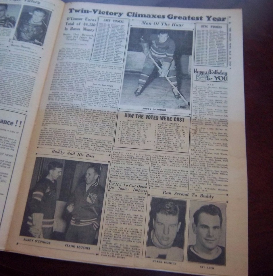 The Hockey News May 15 1948 Vol 1 # 31 Buddy O'Connor makes History NHL ...